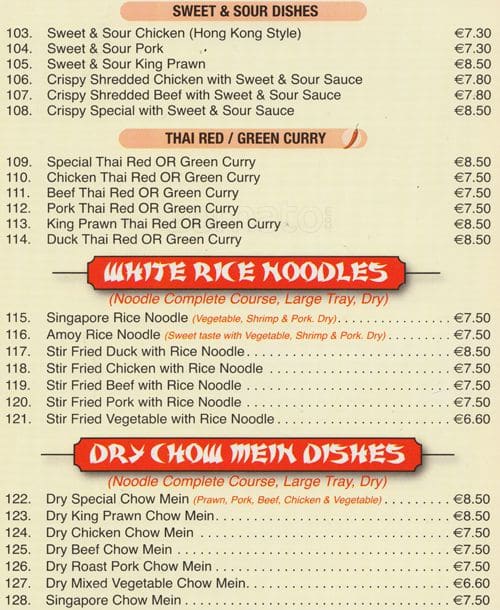 Menu at New Mandarin fast food, Dublin, 76 Malahide Rd
