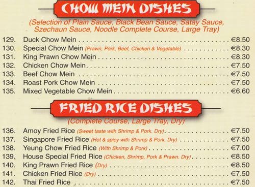 Menu at New Mandarin fast food, Dublin, 76 Malahide Rd