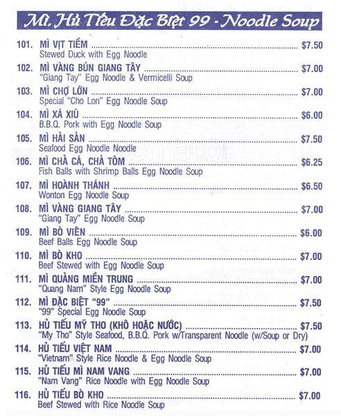 Menu at Pho Lam restaurant, Mississauga