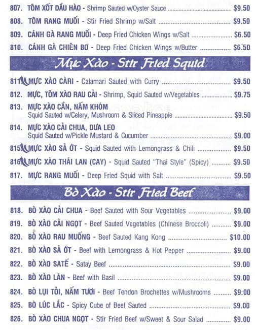 Menu at Pho Lam restaurant, Mississauga
