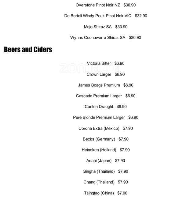 Menu at Narai Thai Restaurant, Bundoora