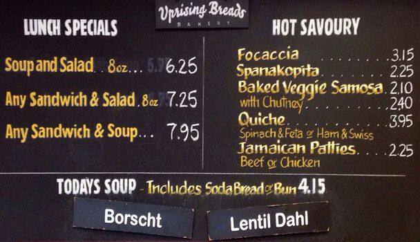 Menu at Uprising Breads Bakery, Vancouver, Venables St