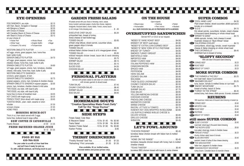 Menu at Taneytown Deli, Cockeysville