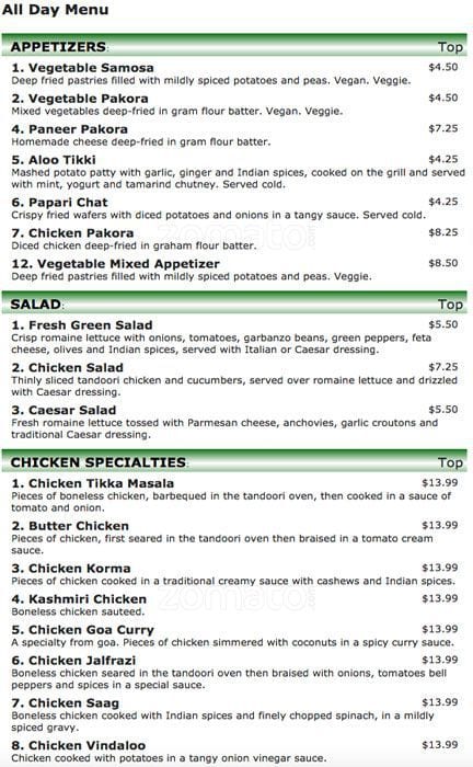 Menu at Masala Express restaurant, Lynnwood