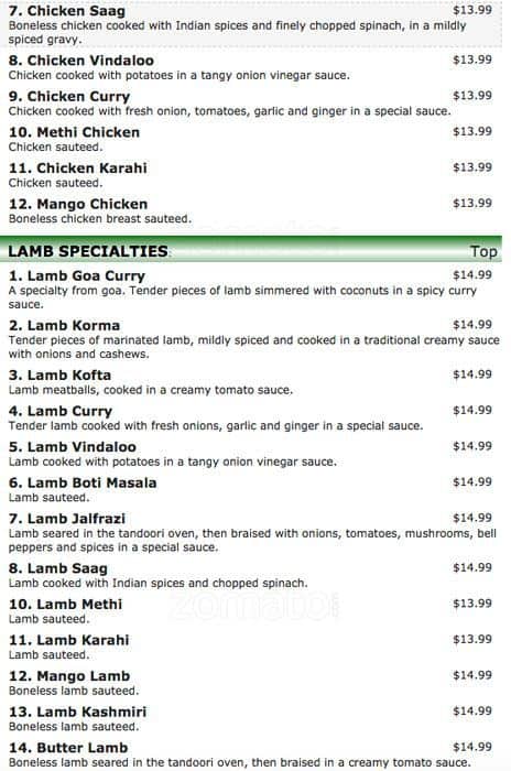 Menu at Masala Express restaurant, Lynnwood