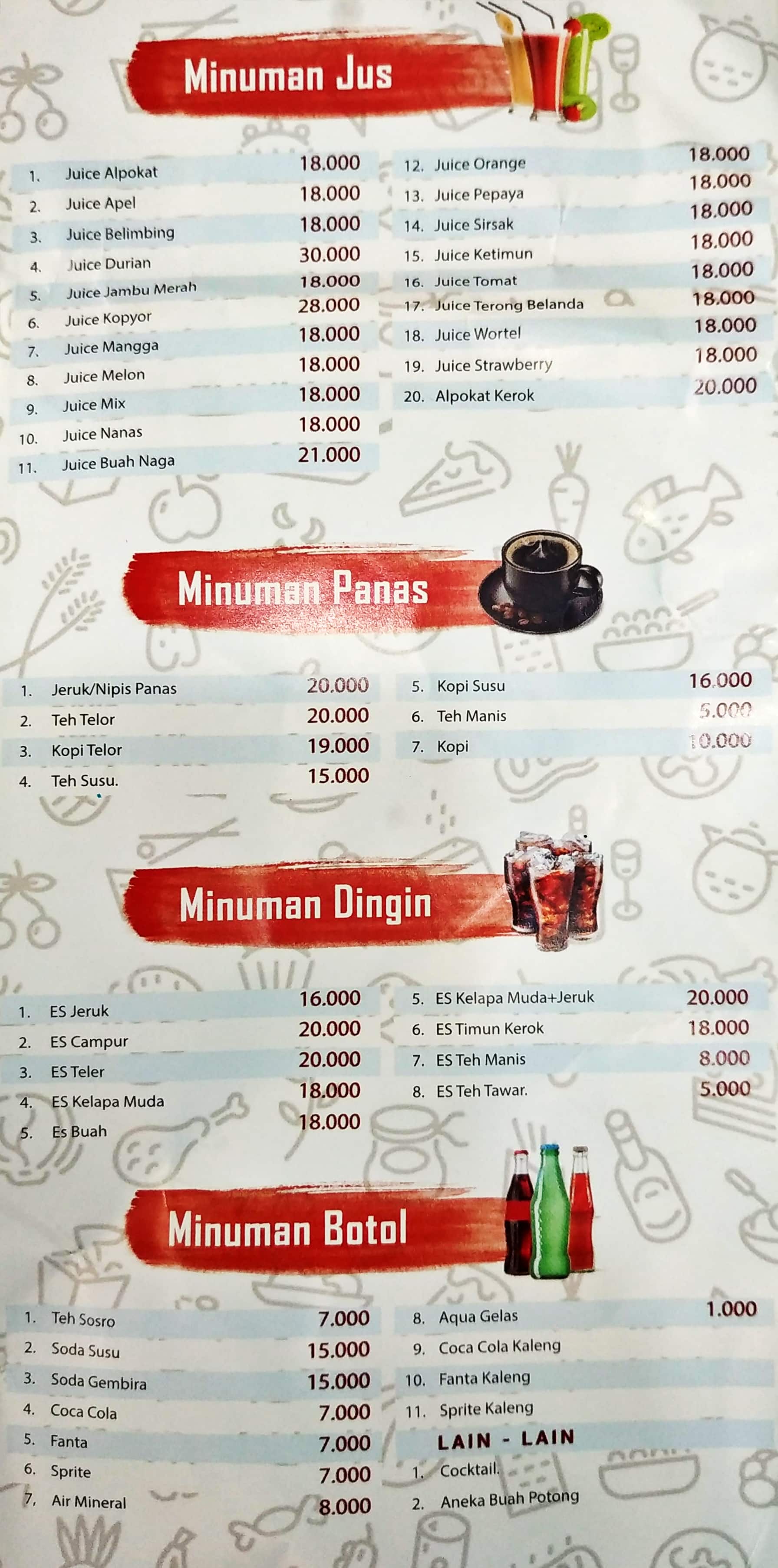 Menu at Rumah Makan Sederhana restaurant, Jakarta, Jl. Melawai 4 No.B 6 ...