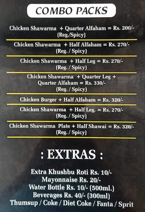 Menu at Arabian al baik, Ahmedabad