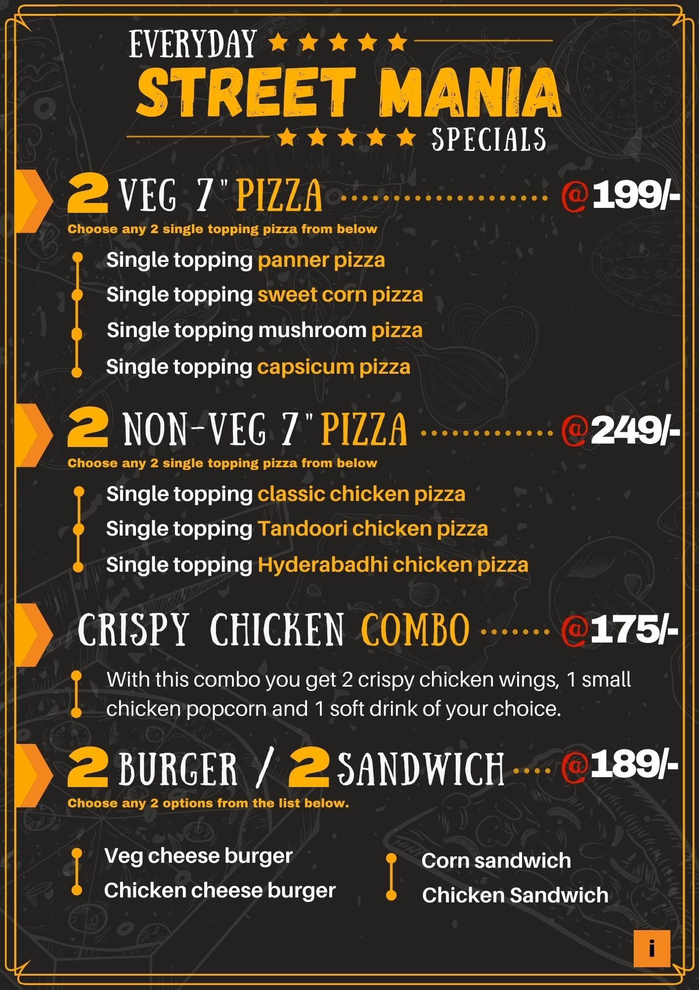 Menu of Pizza Street, Gachibowli, Hyderabad