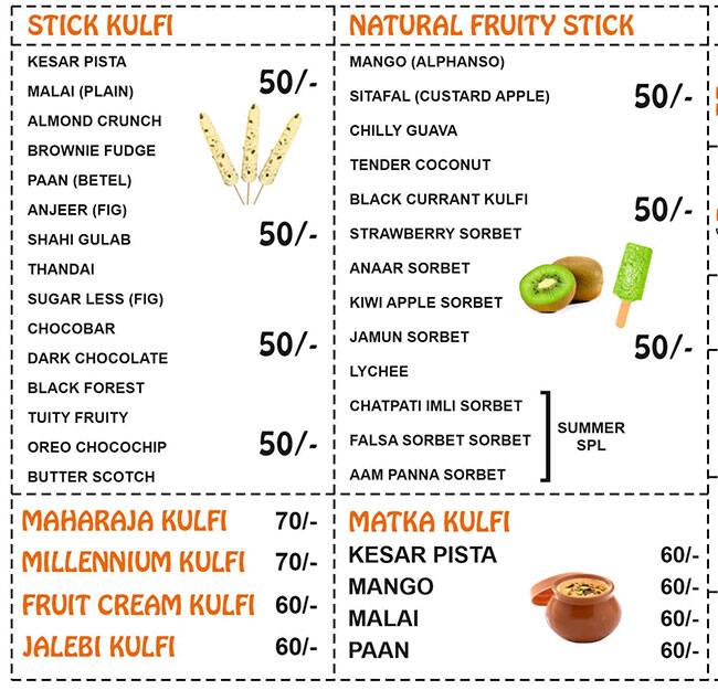 Menu at Kings Kulfi And Ice Creams, New Delhi