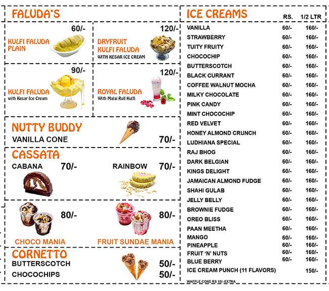 Menu at Kings Kulfi And Ice Creams, New Delhi