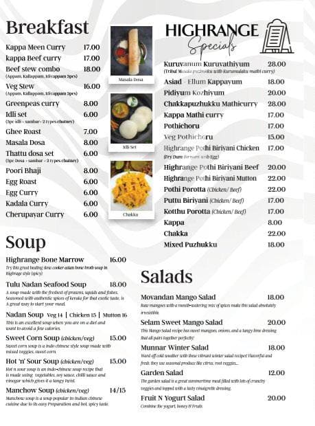 Menu of High Range Restaurant, Tourist Club Area (Al Zahiyah), Abu Dhabi
