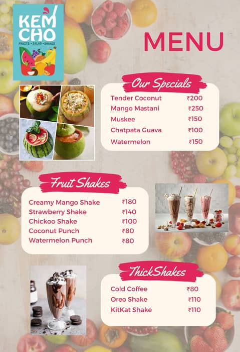 Menu of Kem Cho Cafe, Panchavati, Nashik