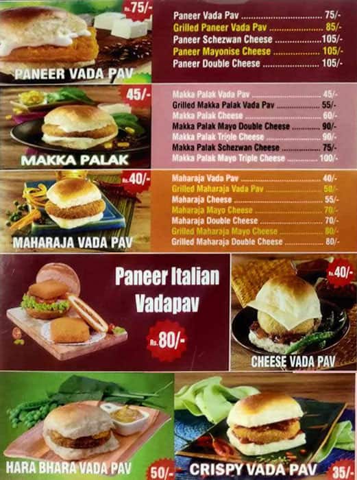 Menu of Goli Vada Pav No. 1, Nandanvan, Nagpur