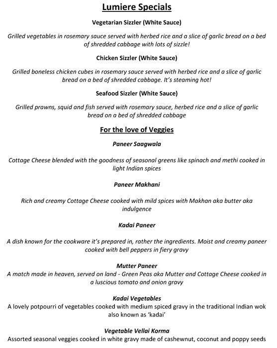 Menu at Lumiere Organic, Bengaluru, Sri Kote Ashirwad Towers 27/7 Dodda ...