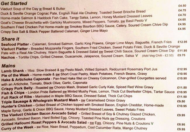 Menu at The Viaduct pub & bar, London, 221 Uxbridge Rd