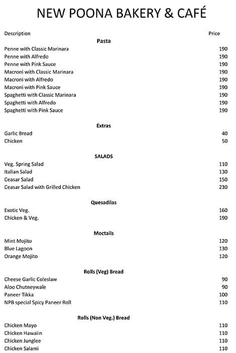 New Poona Bakery Cafe Menu, Menu for New Poona Bakery Cafe, Kothrud ...