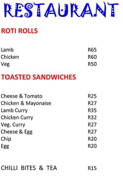 Menu at Tiffins Take Away restaurant, Edenvale