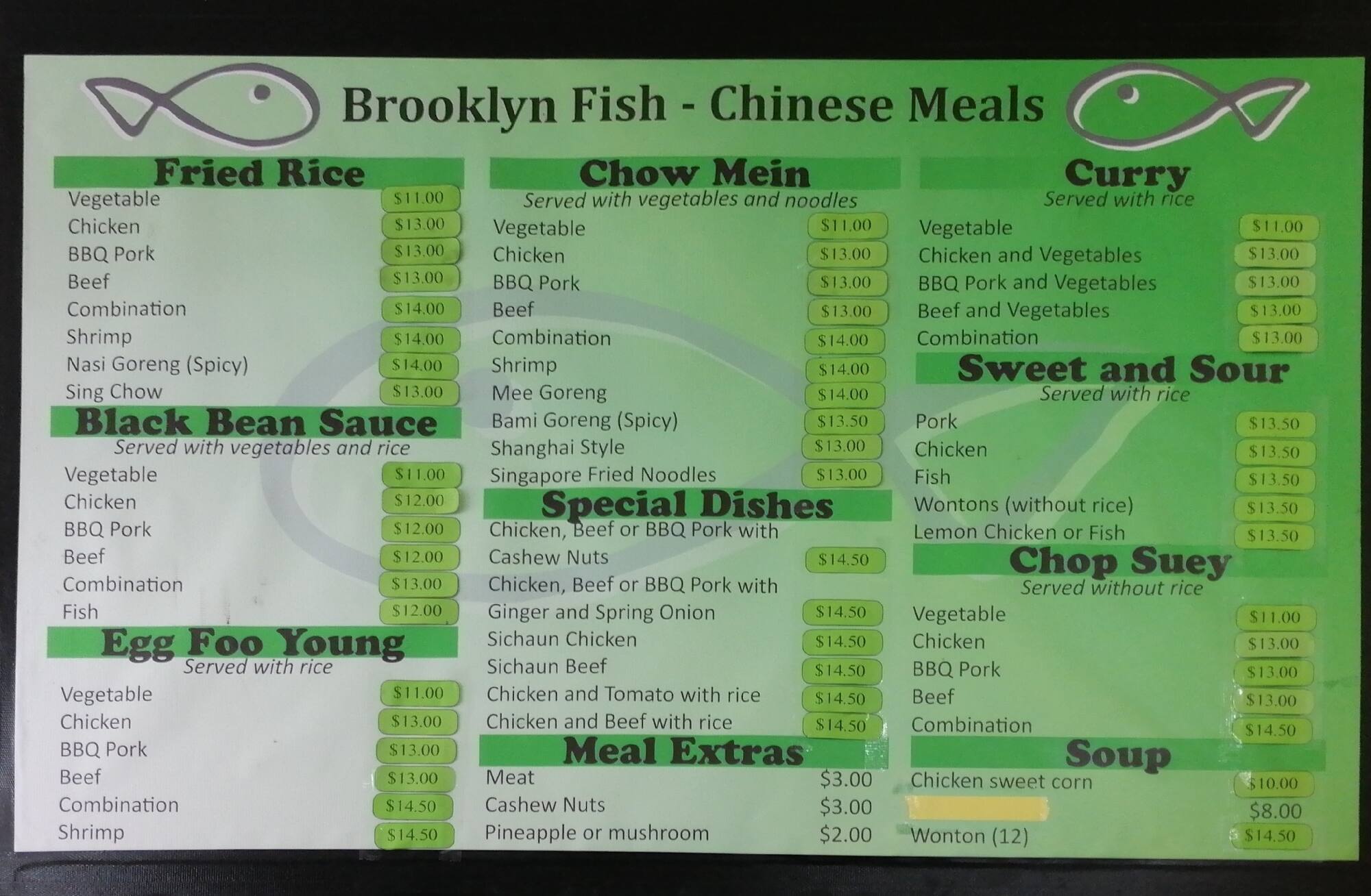 Menu at Brooklyn Fish Supply fast food, Wellington