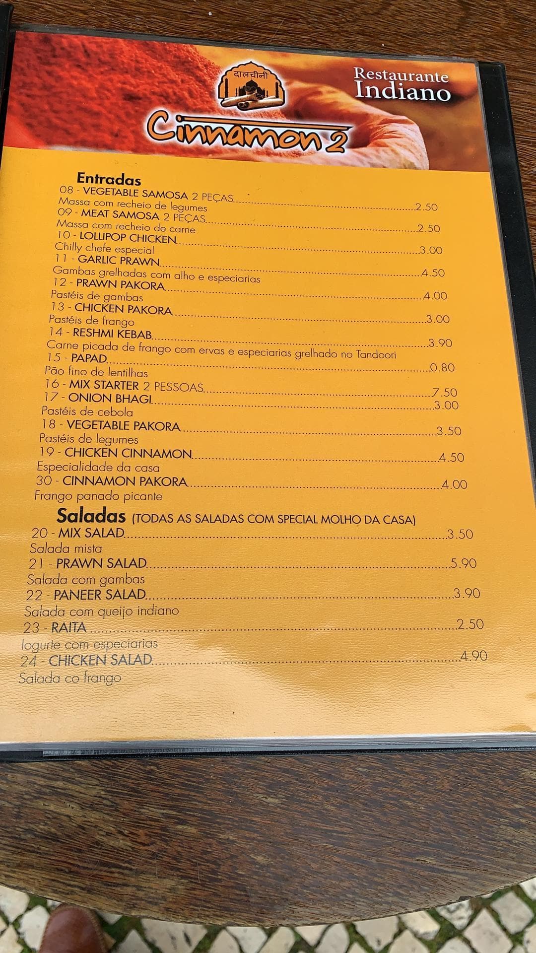 Menu at Cinnamon restaurant, Parede