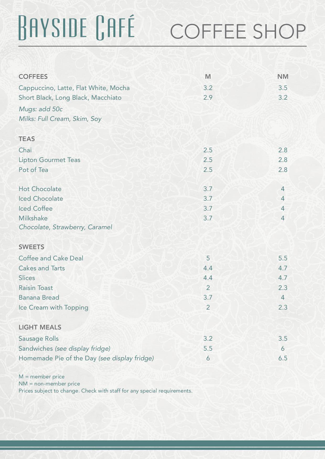 Menu at Brighton Le Sands RSL Club, Brighton-Le-Sands