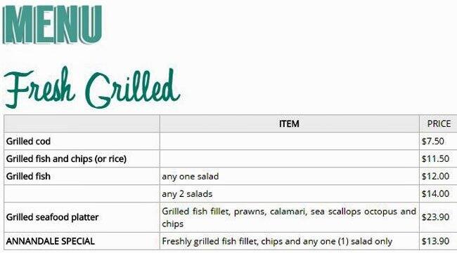 Menu at Fat Fish restaurant, Annandale