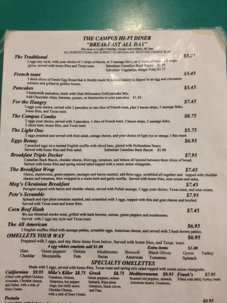 Menu at Campus Hi Fi restaurant, London