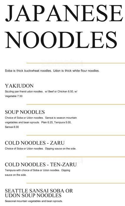 Menu at Maneki Restaurant, Seattle