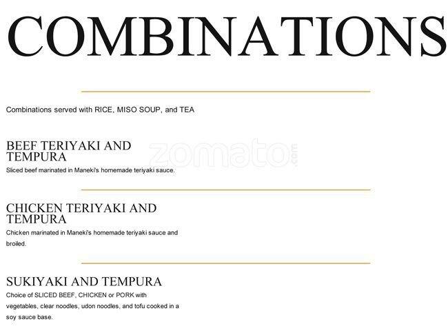 Menu at Maneki Restaurant, Seattle