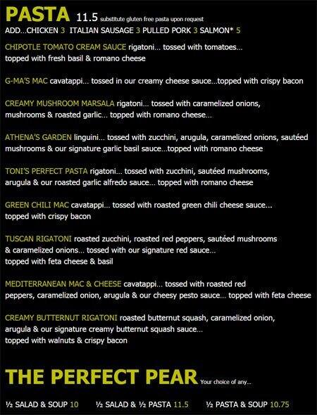 Menu at Perfect Pear Bistro restaurant, Tempe, S Priest Dr
