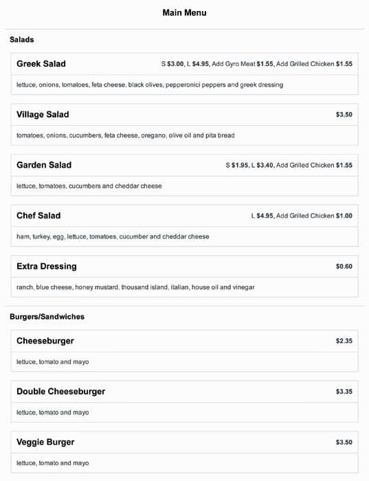 Menu at Little Village Grill restaurant, Charlotte, 710 W Trade St