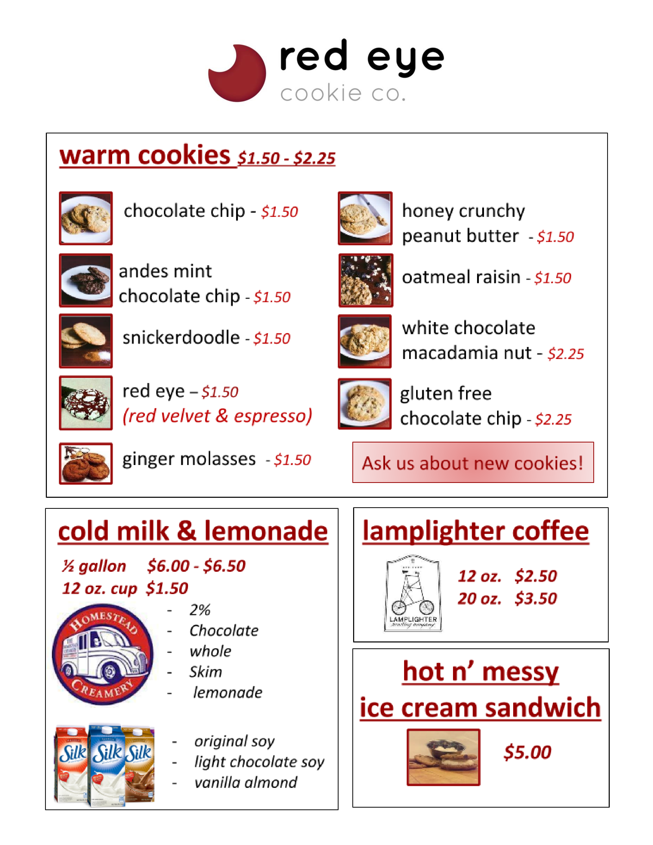 Red Eye Cookie Co. menu, Menu restauracji Red Eye Cookie Co., The Fan ...