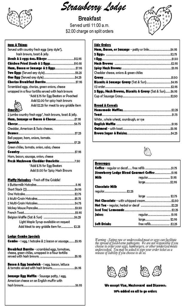 Menu at The Strawberry Lodge pub & bar, Strawberry