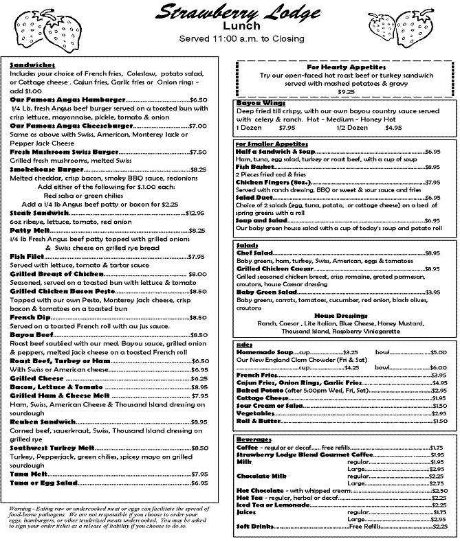 Menu at The Strawberry Lodge pub & bar, Strawberry