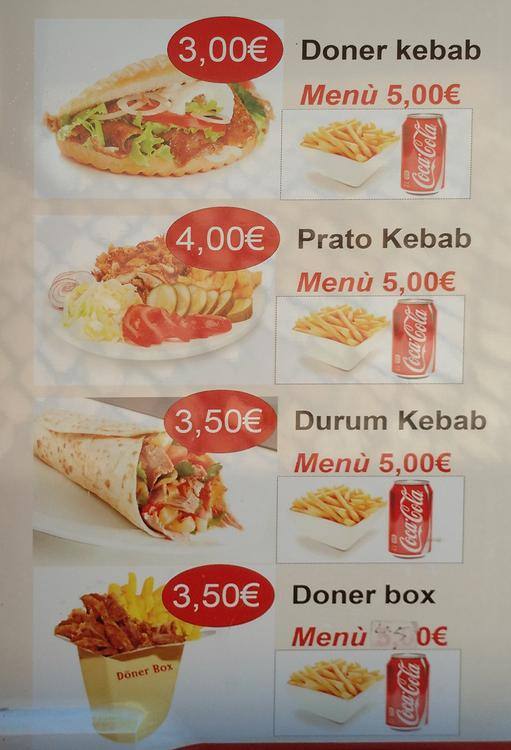 Menu at Doner Kebab House restaurant, Lisbon, R. Silva Carvalho 124