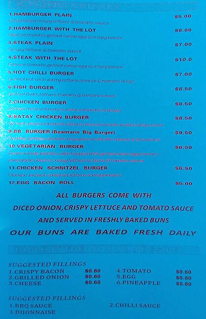 Menu at The Concourse Catch restaurant, Beaumaris