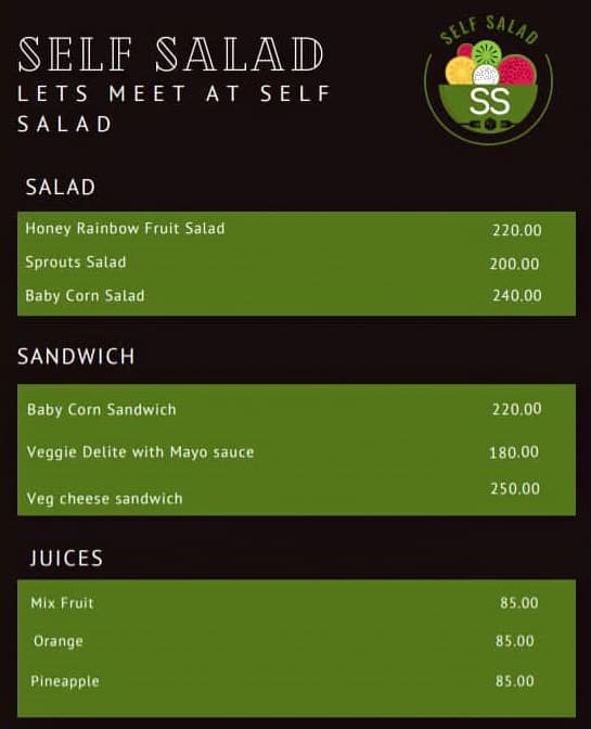 Menu at Self Salad, Indore