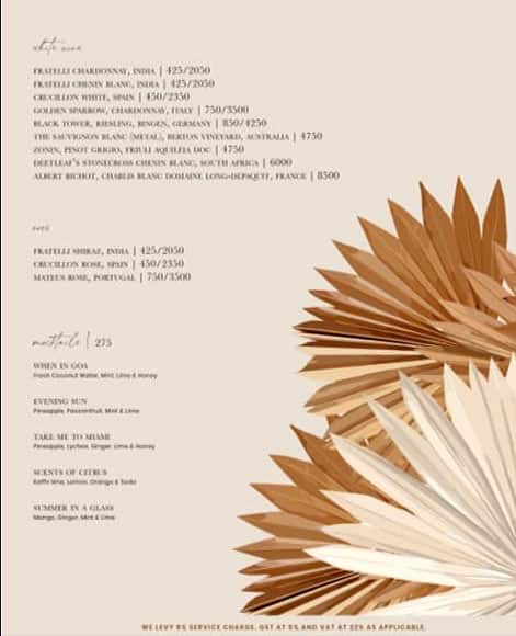 Menu of Pisco By The Beach, Anjuna, Goa