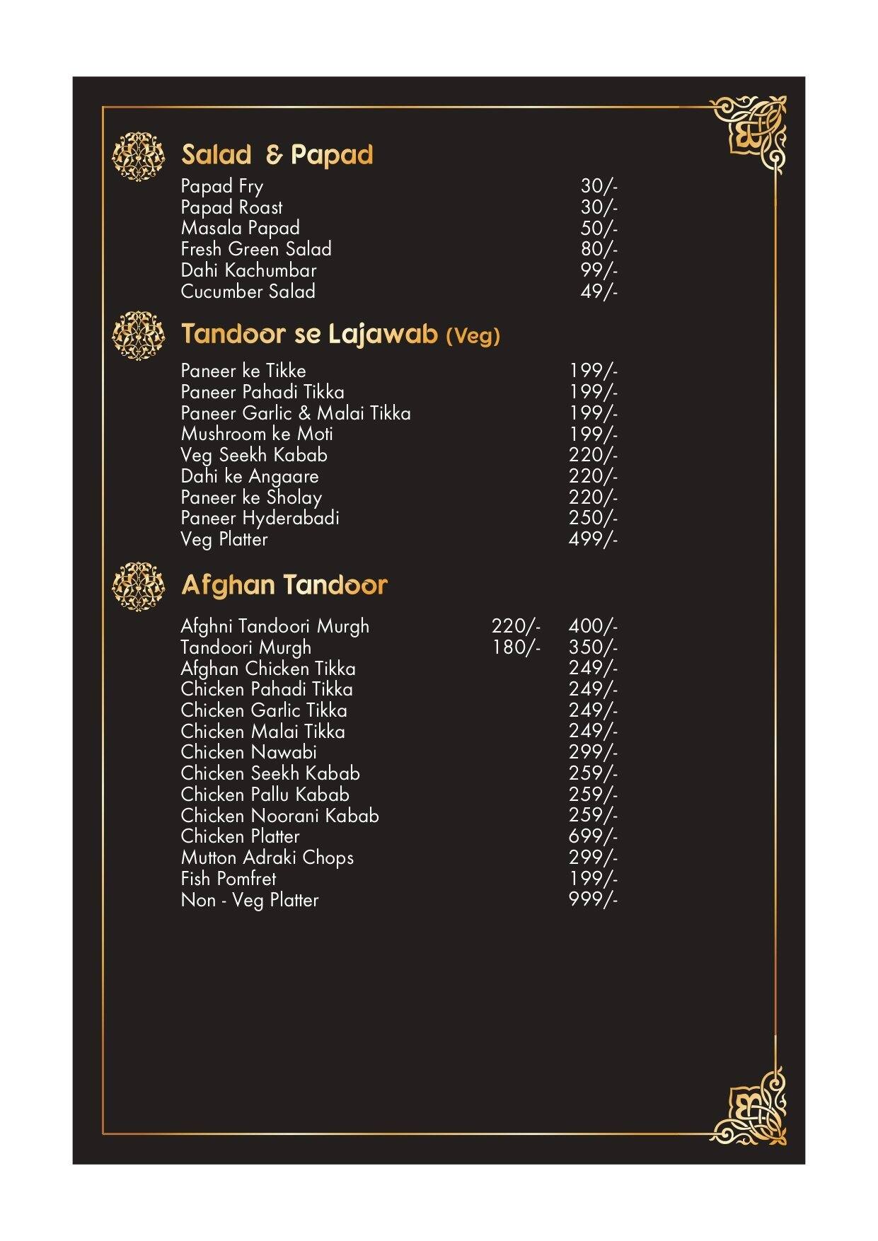 Menu at Afghan Darbar Restaurant, Nagpur