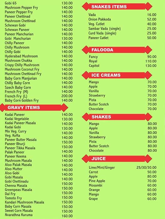 Menu at Saravana Pure Veg Restaurant, Thrissur