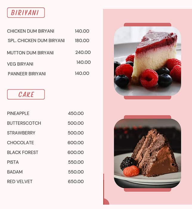 Menu of MR Baker's, Jeedimetla, Hyderabad