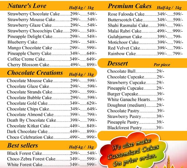 Menu of Arco Iris Cake Shop, Nalasopara, Mumbai