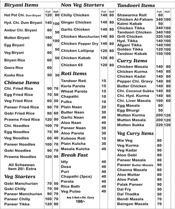 Menu of Hot Pot, CV Raman Nagar, Bangalore