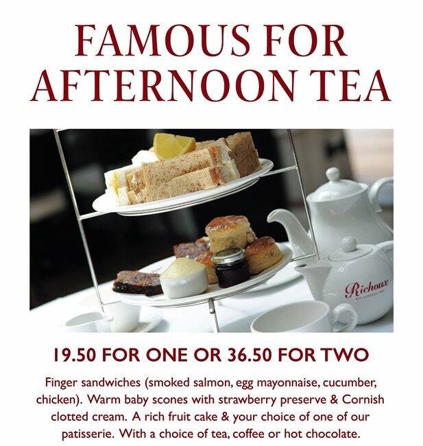 Carta del restaurante Richoux, Londres, 128 Gloucester Rd