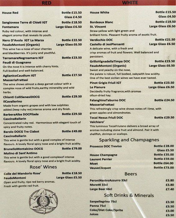 Menu at Il Conte pizzeria, London