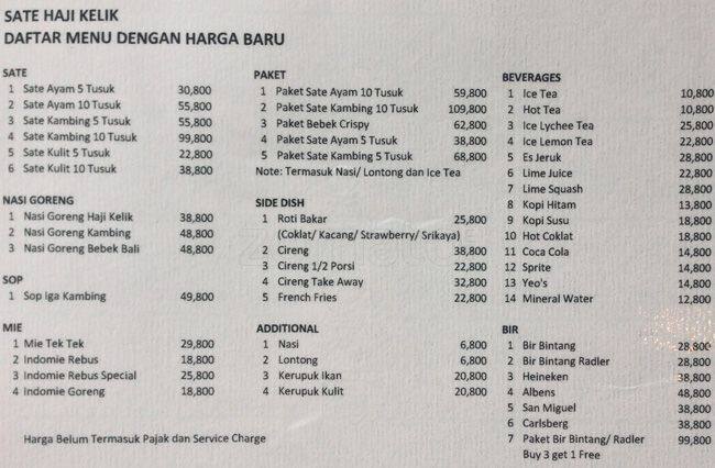 Sate Haji Kelik Menu, Menu untuk Sate Haji Kelik, Kuningan, Jakarta ...
