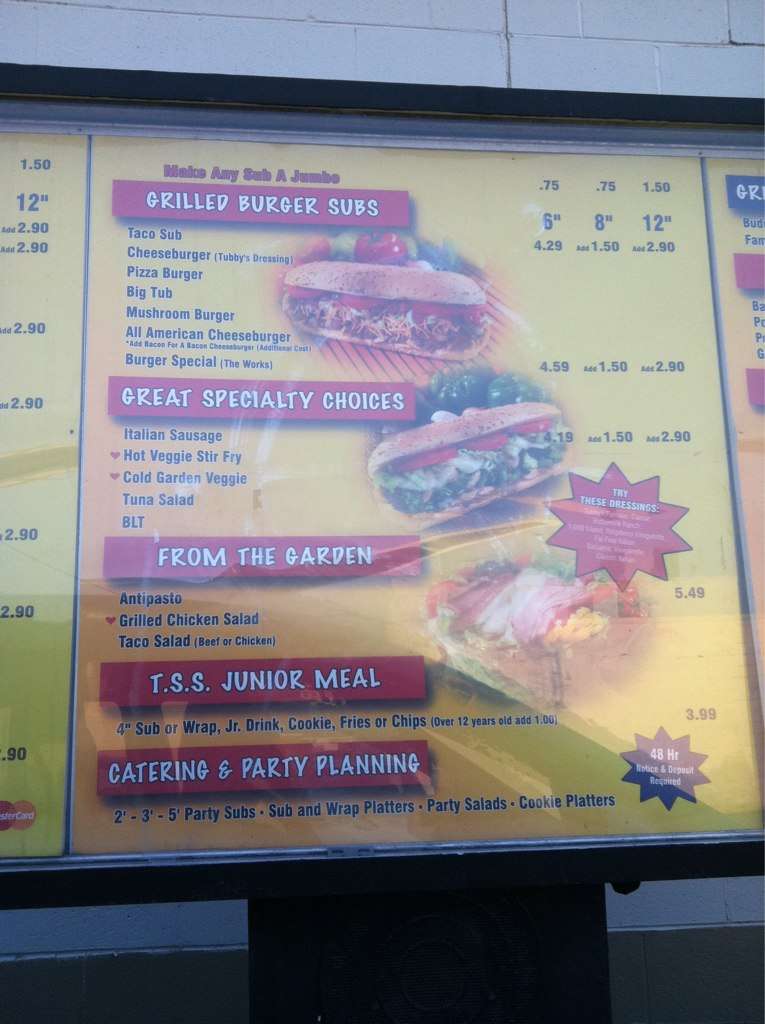 Menu at Tubby's restaurant, Warren, E 9 Mile Rd