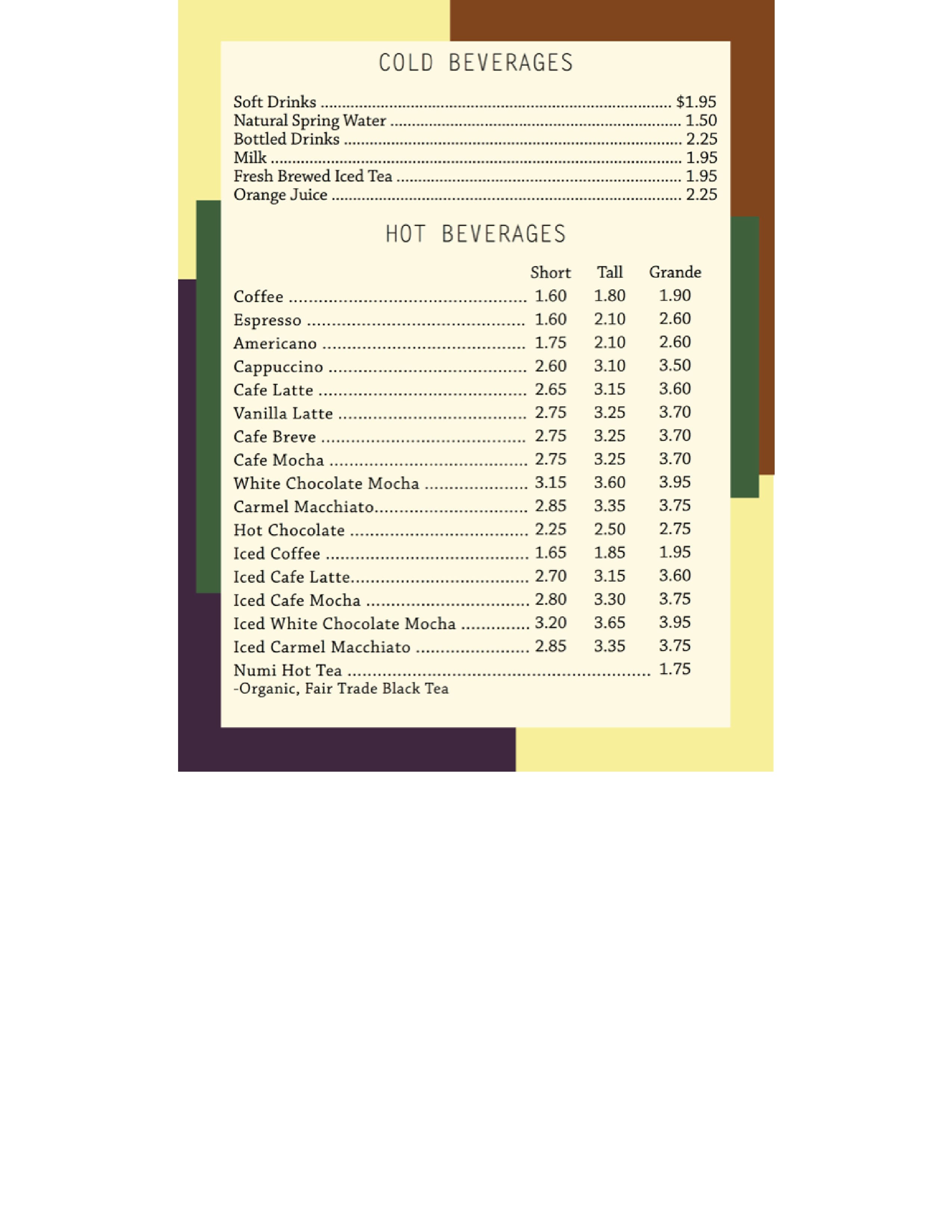 Menu at 3rd & U Cafe, Davis