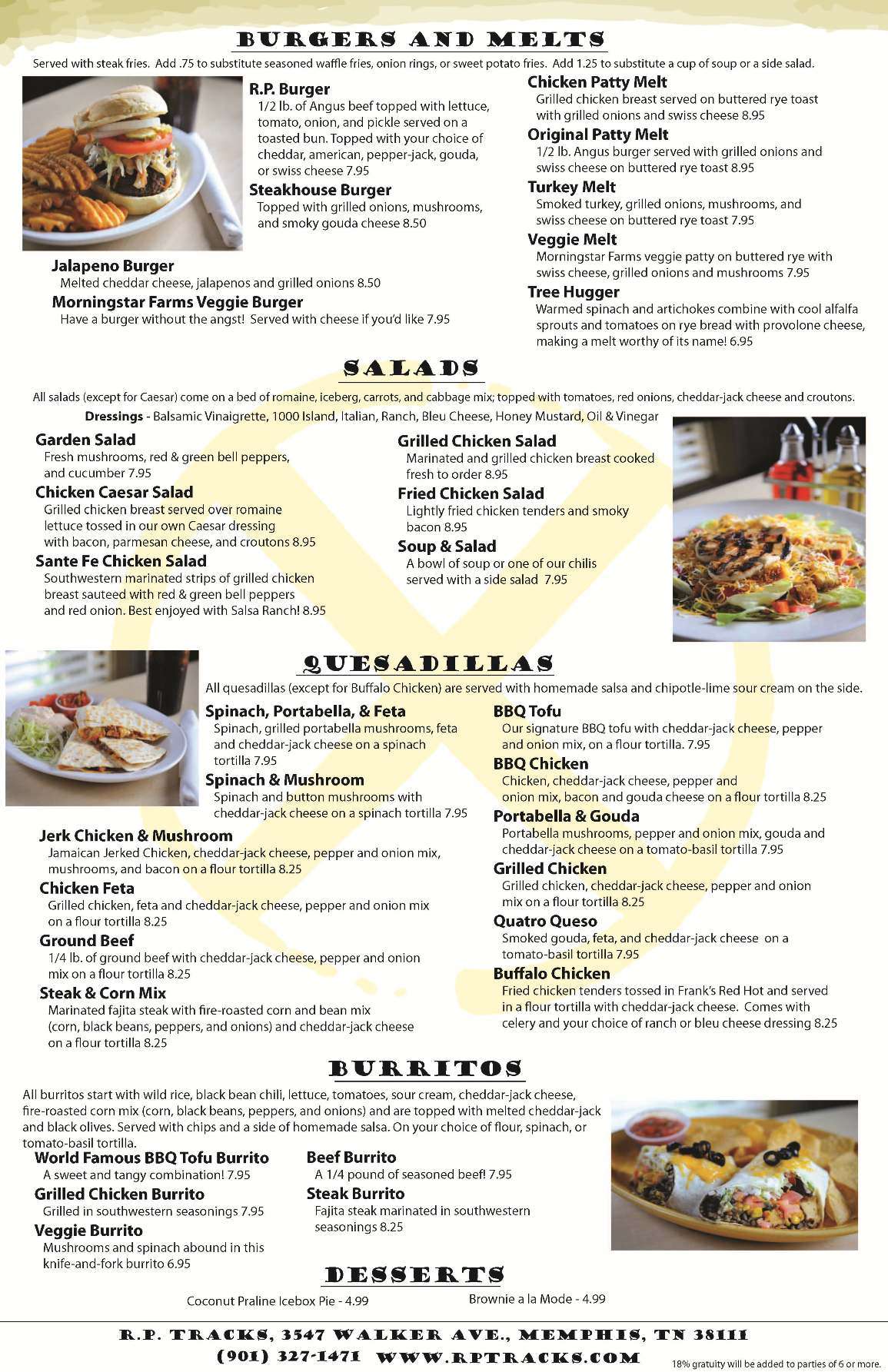 Menu at RP Tracks pub & bar, Memphis, Walker Ave