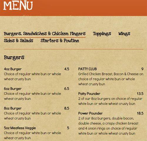 The Patty Shack Menu, Menu for The Patty Shack, Oshawa, Toronto ...