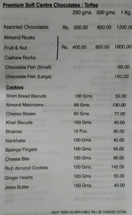 Menu at Sir Ratan Tata Institute - RTI, Mumbai